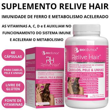 Suplemento Para Cabelo Pele e Unhas Relive Hair 60 Cápsulas ...