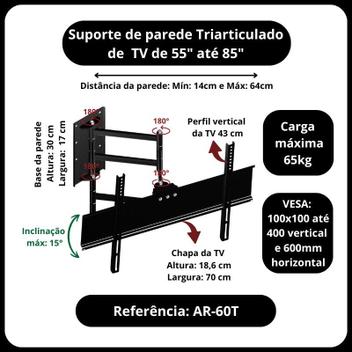 Suporte de parede para tv com 3 movimentos tela de 55 a 85 polegadas ...