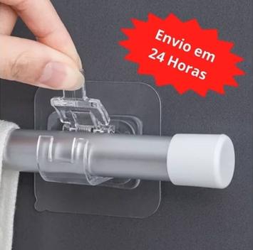 Suporte Gancho Adesivo P/ Bastão Varão Cortinas Guarda Roupa pratico ...