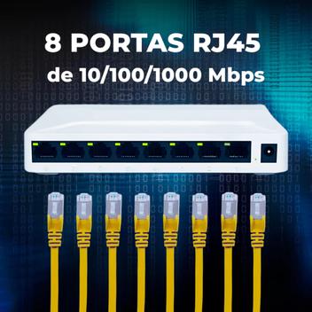 Switch de Mesa 8 Portas 10/100/1000Mbps OI-PIX004 Gigabit Ethernet Plug ...