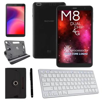 Tablet M8 4G Dual Chip 8" 32GB 2GB Ram Com Teclado BT Sem Fio Branco ...