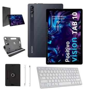 Tablet Vision 10" Pol 4GB 128GB 4G Com Teclado Bluetooth Branco + Capa ...