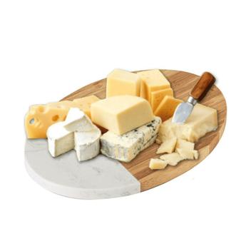 Tábua Bambu e Mármore Bandeja Servir Queijo Frios Petiscos Oval 22x14 ...