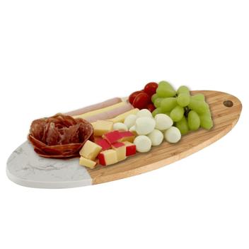 Tábua Bambu e Mármore Bandeja Servir Queijo Frios Petiscos Oval 37x12 ...