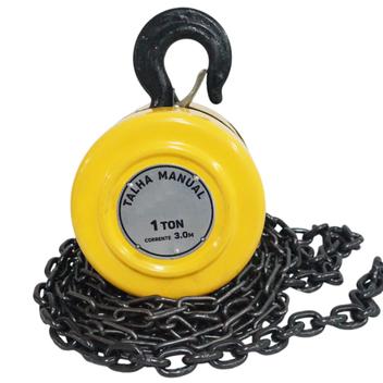 Talha Manual 1 Tonelada 1000 kg com Corrente 3 Metros Elevação - S/M ...