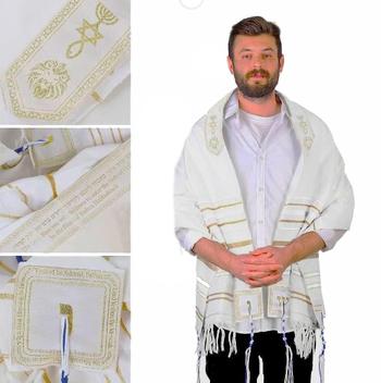 Talit Messiânico branco Leão de Judá - 55 X 180 Cm - De Israel ...