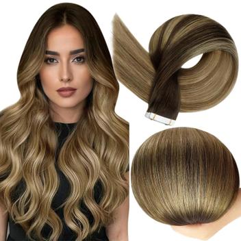 Tape in Hair Extensions Full Shine Color 2 marrom escuro, 8 marrom ...