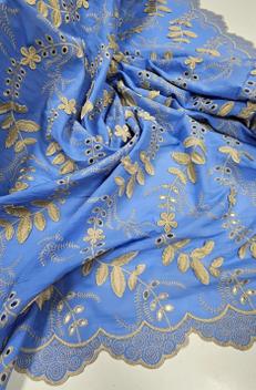 Tecido Layse Bordada Premium 3D Bicolor Azul Celeste com Kaki - Só ...