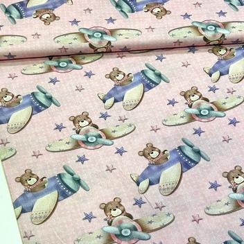 Tecido Tricoline Digital Urso Aviador Rosa Fuxicos e Fricotes - Tecidos ...