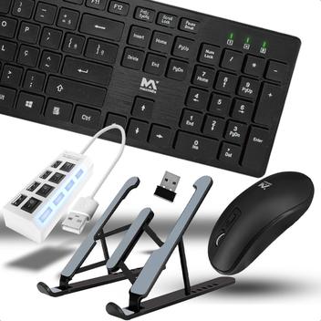 Teclado E Mouse Wireless Ergonômico Hub Extensor Usb 4 Portas E Suporte ...