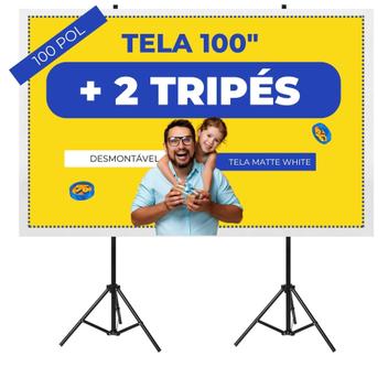 Tela De Projeção 100 Polegadas Com Tripé Retrátil 2,10Cm - Mega Telas ...