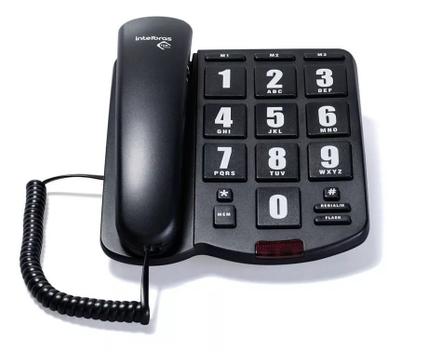 Telefone Fixo de Mesa Com Fio Preto Intelbras Teclas Grandes - Aparelho ...