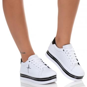 Tenis Feminino Salto Plataforma Bordado Fé Branco/Preto - Estilo Shoes - Tênis Feminino ...