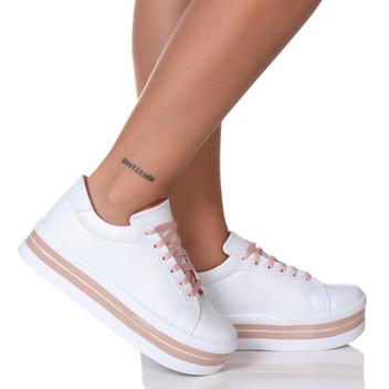 Tênis Feminino Salto Plataforma Branco Nude Dia a Dia - Shop Estilo Shoes - Tênis Feminino ...