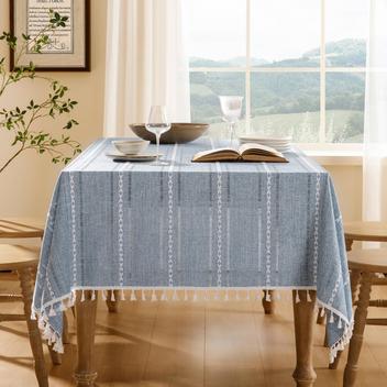 Toalha de Mesa ZeeMart Bordada - Estilo Boho com Bainha Listrada Azul ...