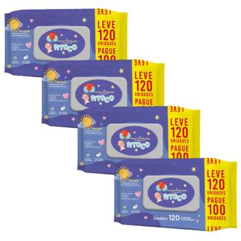Toalhas Umedecidas Hipoalergenicas Pitoco Lenco 120 Unidades- Kit com 4 ...