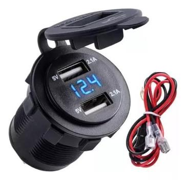 Tomada 2 Usb 4.2a Carro Ônibus Moto Barco Voltímetro Chicote - Tomada ...