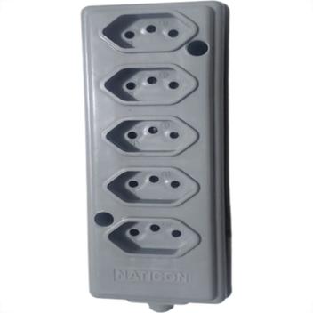 Tomada Barra Naticon Quintupla 10A 2 Polos +Terra Cinza 609 - Tomadas ...