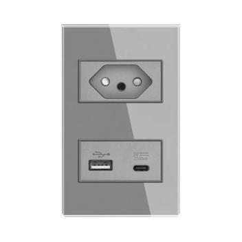 Tomada de Parede Brasileira com USB 5V/2A e Type-C 10A/20A - Painel de ...