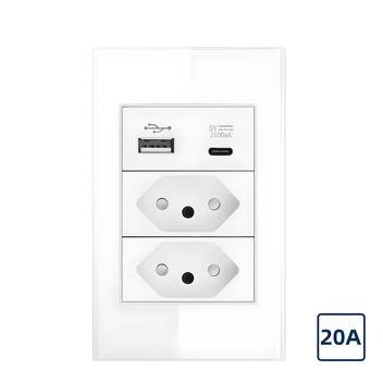 Tomada de Parede Brasileira com USB Tipo-C - Painel de Vidro Temperado ...