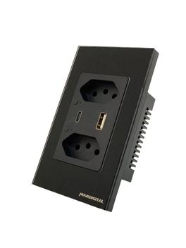 Tomada de parede dupla inteligente Novadigital + USB Preto - Nova ...