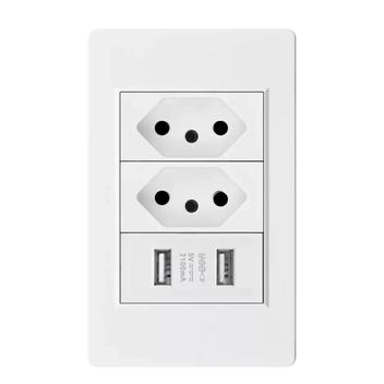 Tomada Dupla com Carregador 2 Portas USB Integrado Embutir 4x2 Branco ...