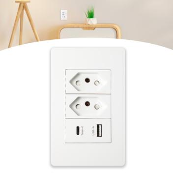 Tomada Dupla Parede Entrada Usb E Tipo C Branco Tm05 - RY - Tomadas ...