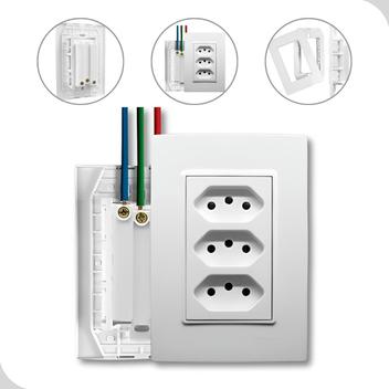 Tomada Tripla 20A Monobloco De Embutir Ilumi Branca Parede Vivaz ...