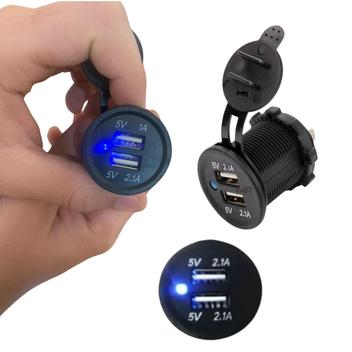 Tomada USB Automotiva Dupla 12V 5V/4.2A Prova Água Carregador para ...