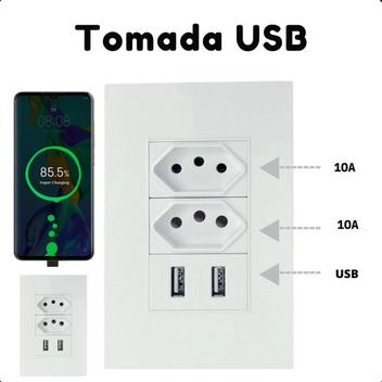 Tomada USB Dupla Parede Branco 4x2 Carregamento - ROMI - Módulo de ...