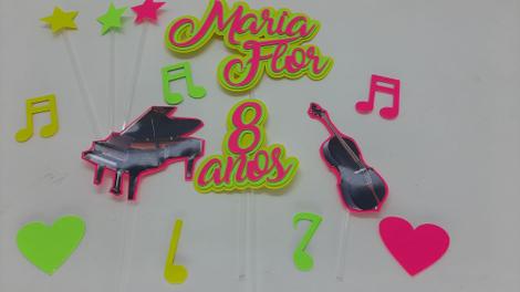 Topo de Bolo Neon Instrumentos Musicais personalizado - milw art - Topo ...
