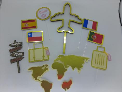 Topo de Bolo Viagens pelo Mundo personalizado - MIWL ART - Topo de Bolo ...