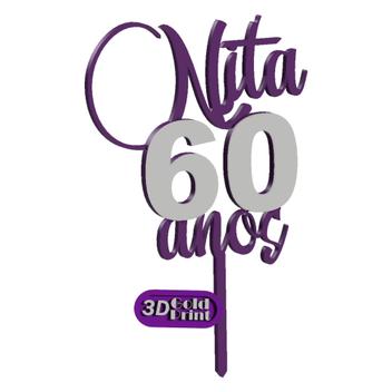 Topper - Topo De Bolo 60 Anos Personalizado - 3D Gold Print - Topo de ...