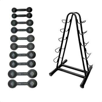 Torre Suporte + Halteres de Ferro Fundido Pares de 1,3,5,7 e 9Kg - BOX ...