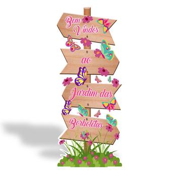 Totem Placa Display MDF Adesivado Pézinho Borboletas Setas Placa 65cm ...