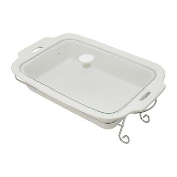 TRAVESSA DE PORCELANA C/TAMPA E SUPORTE DE METAL 39X28cm - BON GOURMET ...