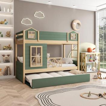 Treliche Infantil com Escada Garden Casatema Verde/Natural - Beliche e ...
