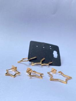 Trio de brincos argola formato de estrela com zircônia 18k - Paramour ...