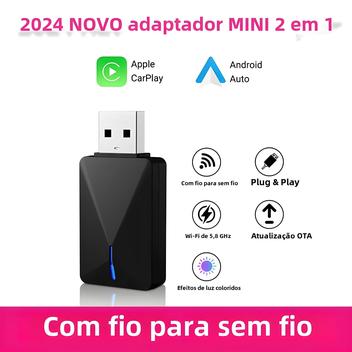 Universal 2 Em 1 Mini CarPlay Box Sem Fio Android Auto Bluetooth WiFi Adaptador Para Carros 99% ...