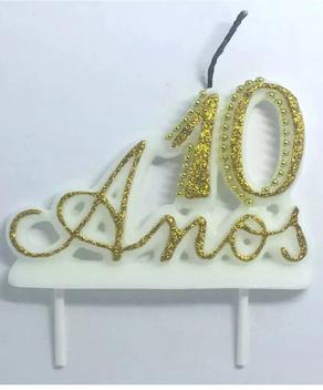 Vela 10 anos luxo branca e dourada ref velarte - Velas Religiosas ...
