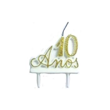 Vela 10 anos luxo branca e dourada ref velarte - Velas Religiosas ...
