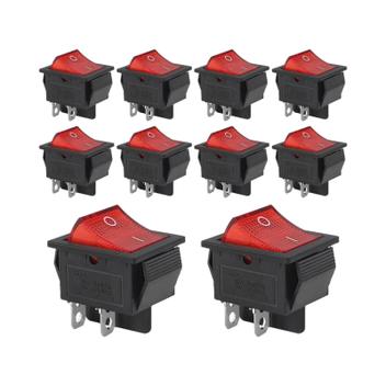 Vermelho Iluminado 15/30A 250V KCD2 KCD4 Rocker Switch 4 Pinos DPST Resistente on off 10 Pack ...
