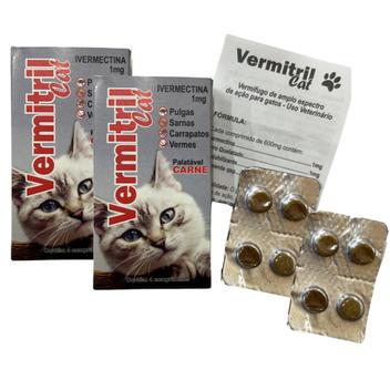 Vermitril GATOS - Anti Pulgas, Carrapatos, Vermes, Sarnas 8 Comprimidos ...