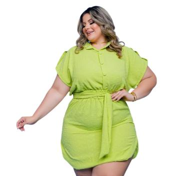 Vestido Chemise Plus Size Botão de Amarrar Roupas Femininas - Bellucy Modas - Vestido Plus Size ...