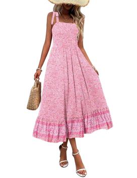 Vestido de sol Zeagoo 2025 floral maxi casual em camadas com bolsos ...