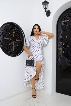 Vestido envelope longo bolinhas de viscolinho manga curto - LAJMA STORE ...