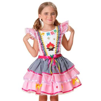 Vestido Feminino Infantil Festa Junina Xadrez Rosa Quadrilha ...