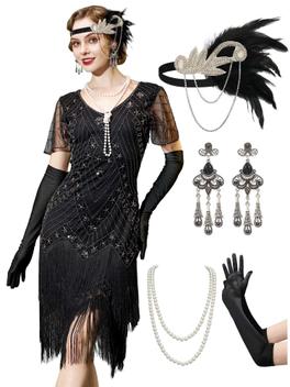 Vestido Flapper YESSA 1920s Great Gatsby Costume Preto Prata - Fantasia ...