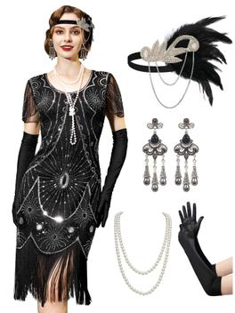 Vestido Flapper YESSA 1920s Great Gatsby Costume Preto Prata - Fantasia ...