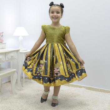 Vestido infantil Lol Queen Bee abelhinha glitter na parte superior ...
